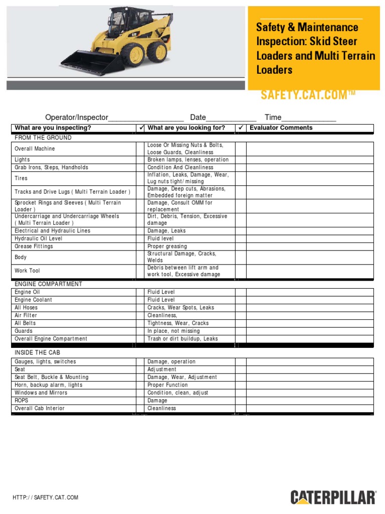 Safety & Maintenance Checklist Skid-Steer Loaders and Multi-Terrain Loaders | PDF | Loader ...