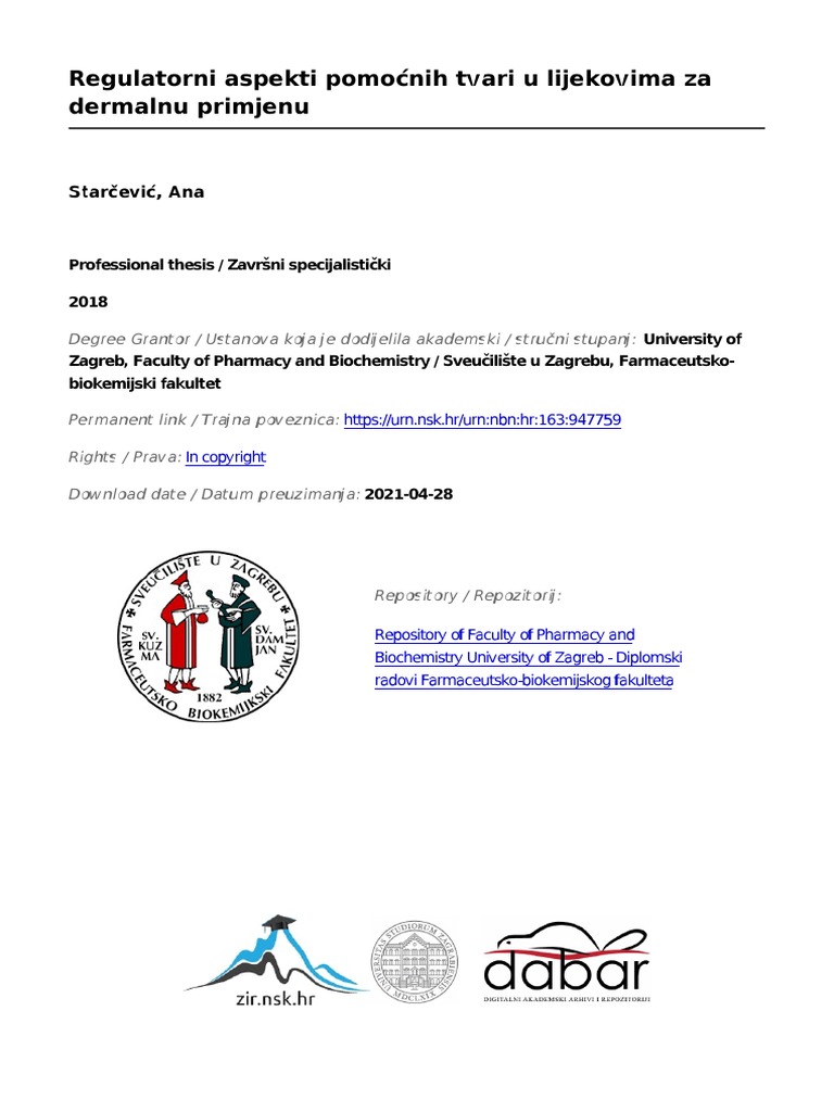 Starcevic Ana Pharma 2018 Zavrs Sveuc | PDF
