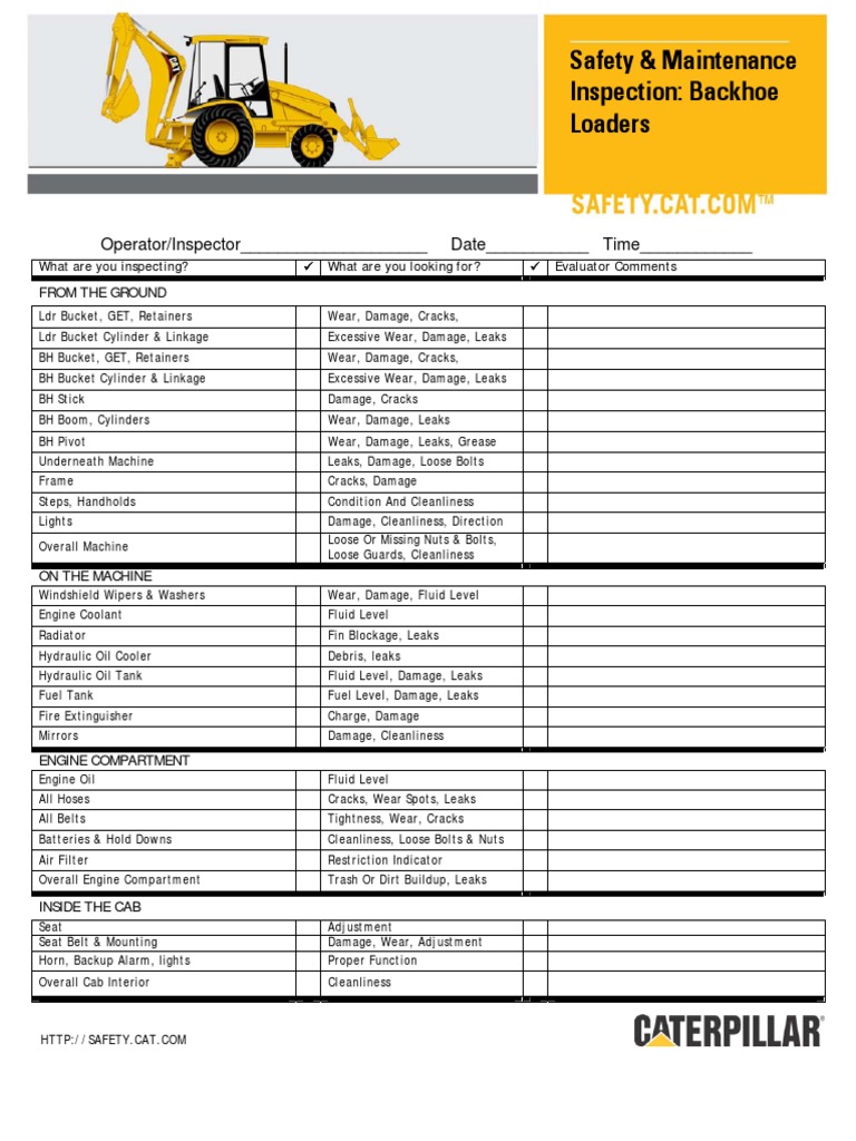 Safety & Maintenance Checklist-Backhoe Loaders | Download Free PDF | Loader (Equipment) | Machines