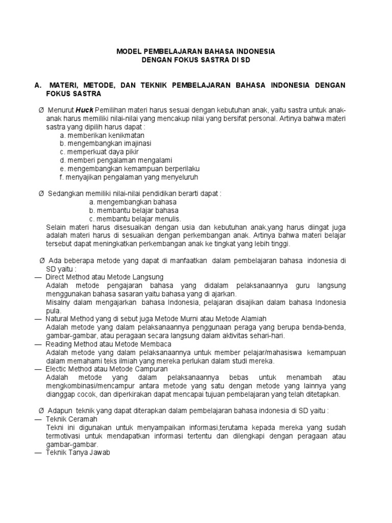 Model Pembelajaran Bahasa Indonesia | PDF | Seni & Disiplin Bahasa | Sains & Matematika