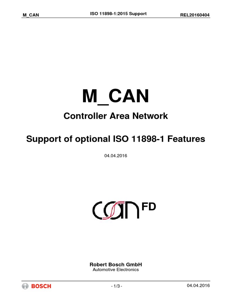 Support of Optional ISO 11898-1:2015 Features in M_CAN Controller Area Network Modules | PDF ...