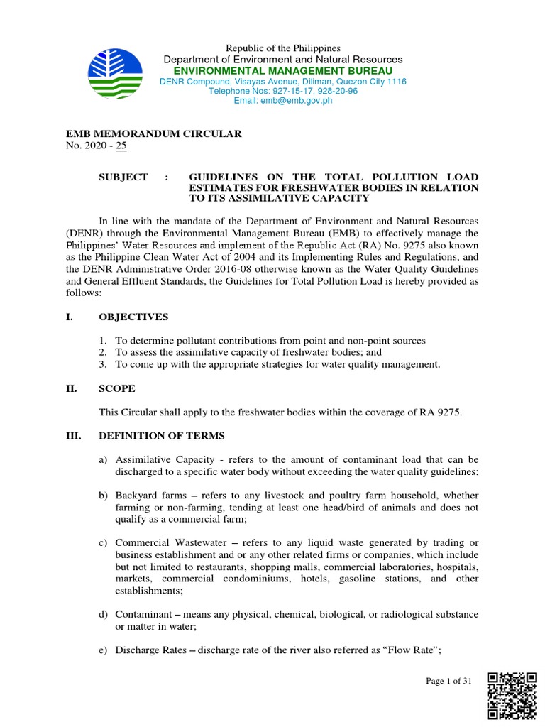 Emb Memorandum Circular: Environmental Management Bureau | PDF | Water ...