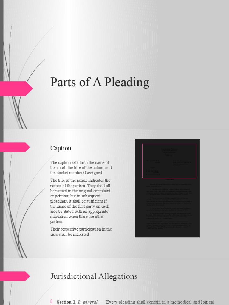 Parts of A Pleading | PDF | Pleading | Affidavit