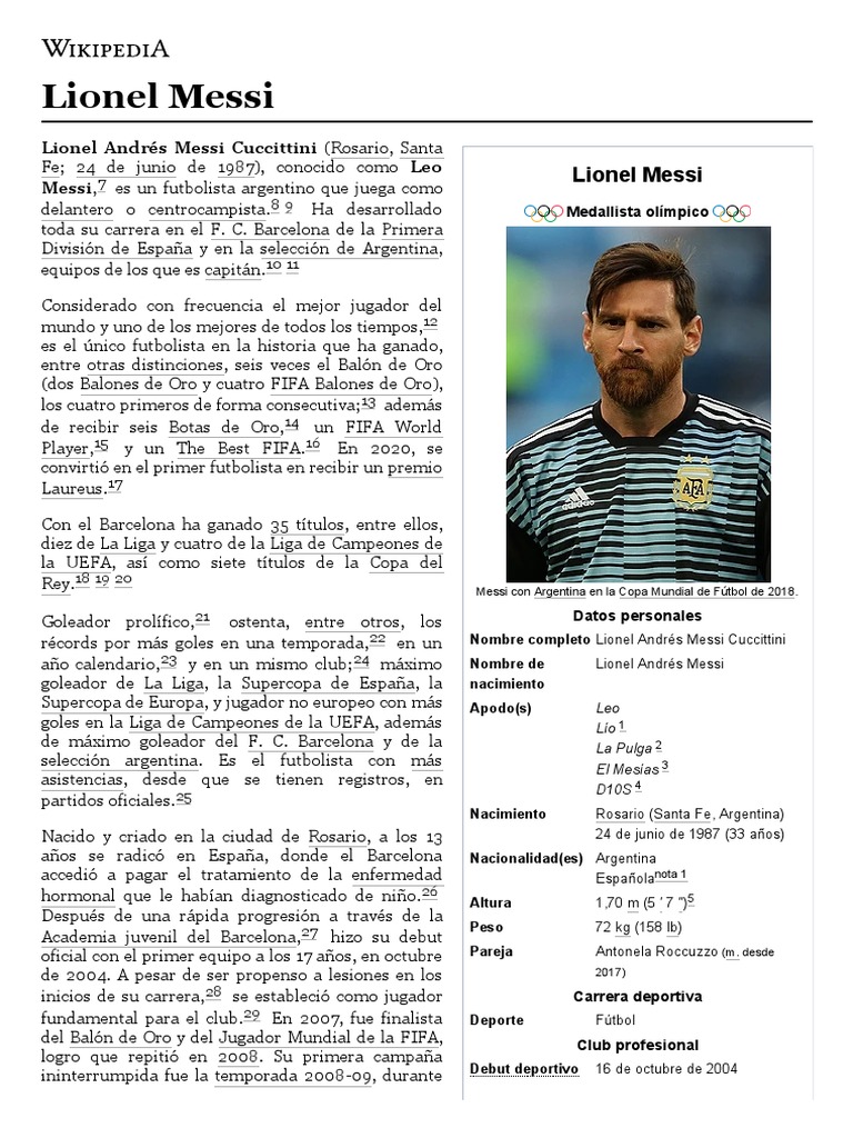 Lionel Messi - Wikipedia, La Enciclopedia Libre | PDF | Lionel Messi ...