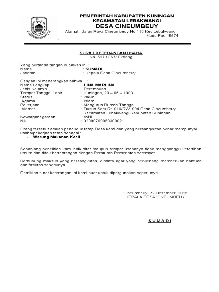 Surat Keterangan Usaha | PDF