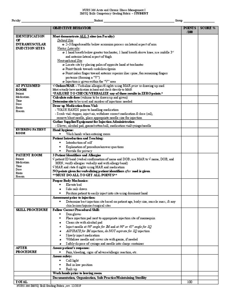 Im-Sq Skill Competency Grading Rubric - Student Rev Fall 19 | PDF ...