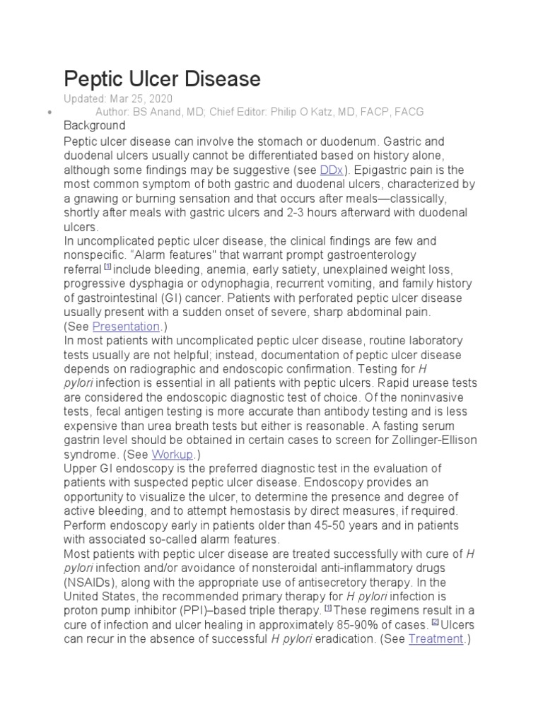 Peptic Ulcer Disease - EMEDICINE.2020 | PDF | Indigestion ...