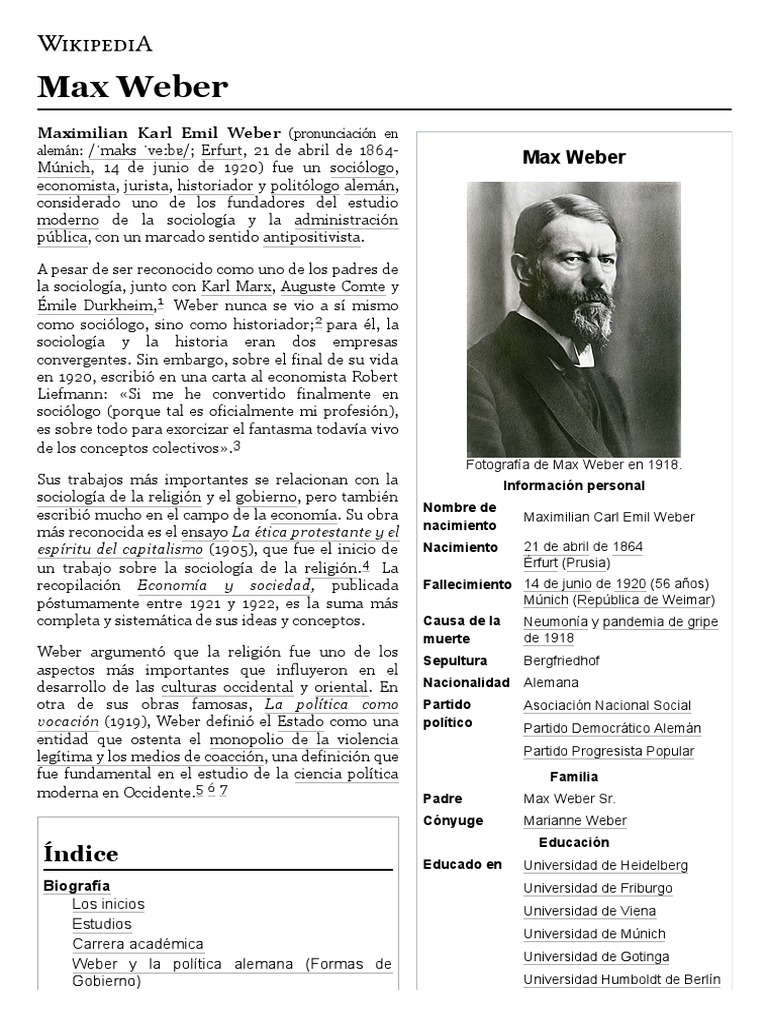 Max Weber - Wikipedia, La Enciclopedia Libre | PDF | Max Weber ...