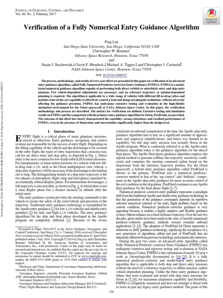 5verification of A Fully Numerical Entry Guidance Algorithm | PDF ...