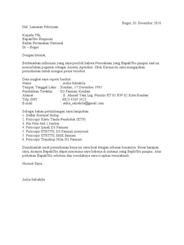 Contoh Lamaran Kerja | PDF