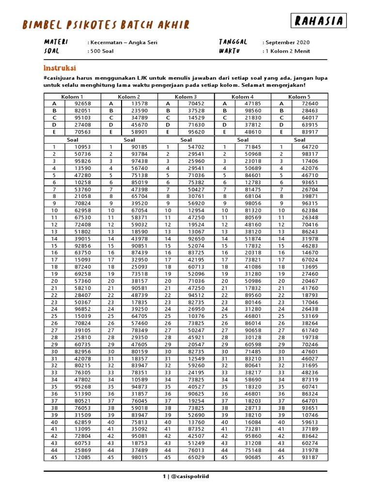 Tes Kecermatan Angka Seri | PDF