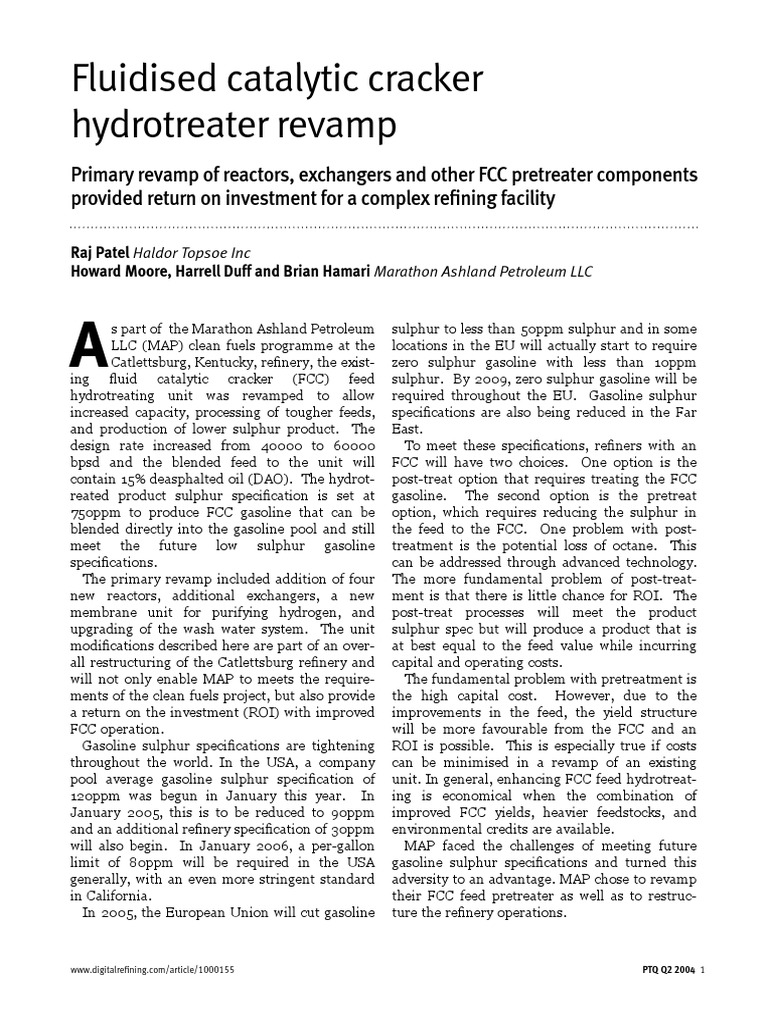 Fluidised Catalytic Cracker Hydrotreater Revamp | PDF