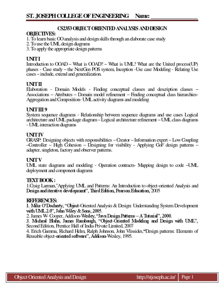 CS2353 Object Oriented Analysis and Design | PDF | Class (Computer Programming) | Object ...