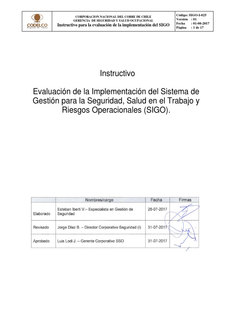 Evaluación SIGO Codelco | PDF | Auditoría | Planificación