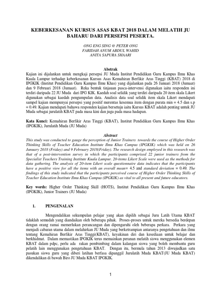 Keberkesanan Kursus JU Muda KBAT Di IPGKIK | PDF | Karier & Perkembangan