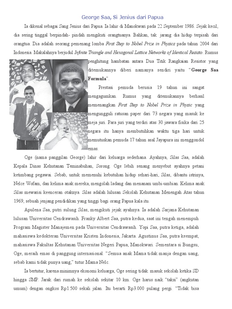 Jenius Papua: George Saa dan Formula Fisika | PDF
