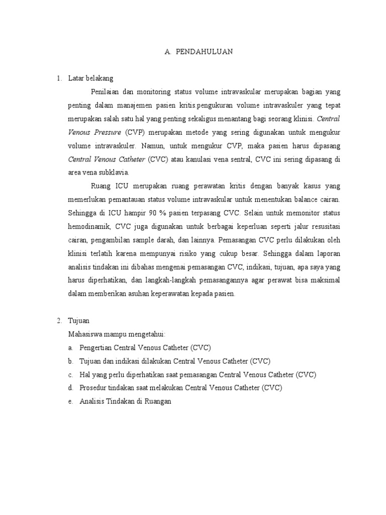 Pemasangan CVC di ICU: Prosedur dan Indikasi | PDF | Kesehatan Holistik ...