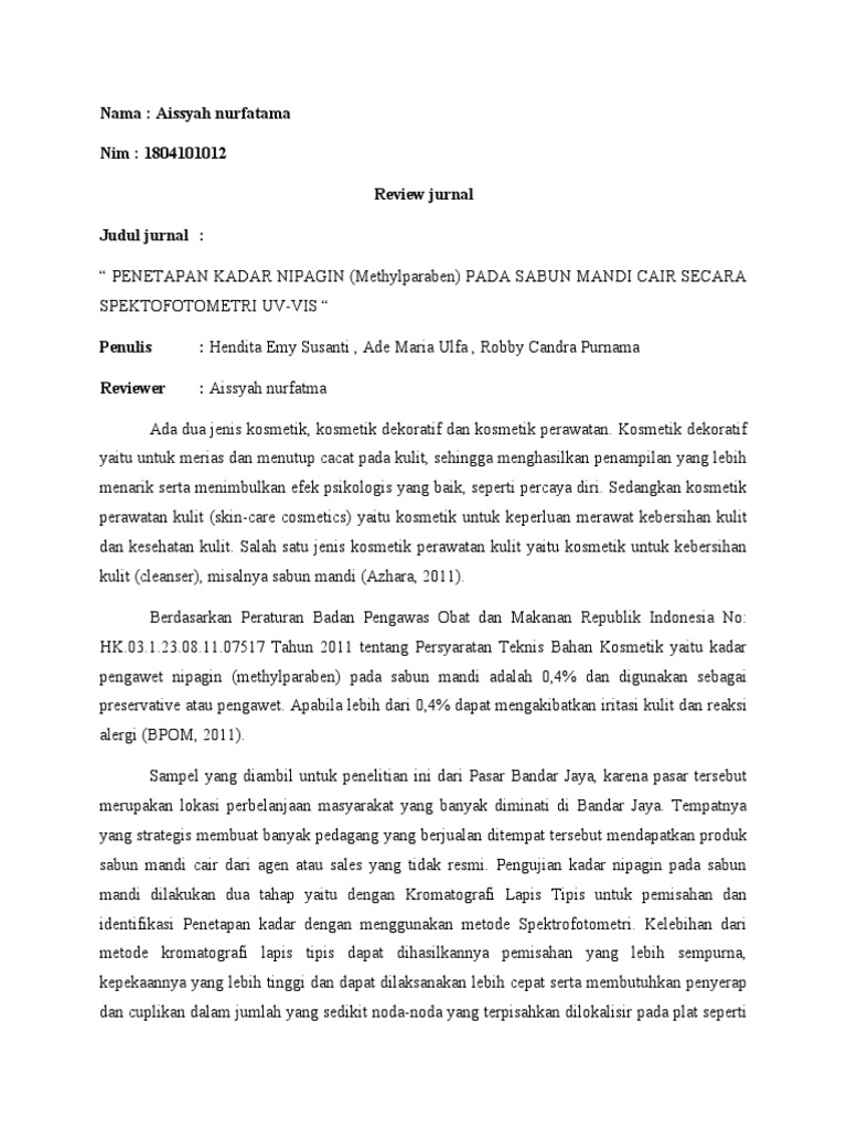 Aomk Paraben Review Aissyahnurfatma | PDF | Sains & Matematika
