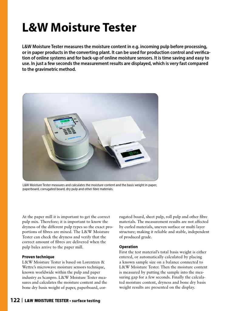 L&W Moisture Tester for Paper Quality | PDF | Pulp (Paper) | Paper