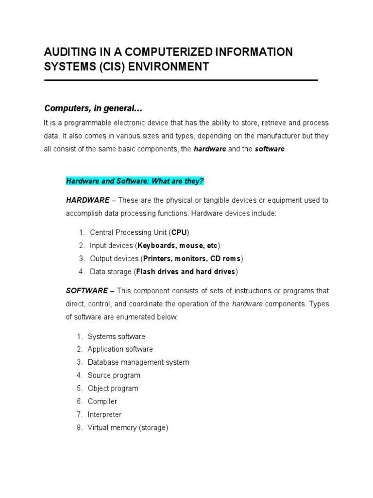Auditing in A Computerized Information Systems (Cis) Environment | PDF | Internal Control ...