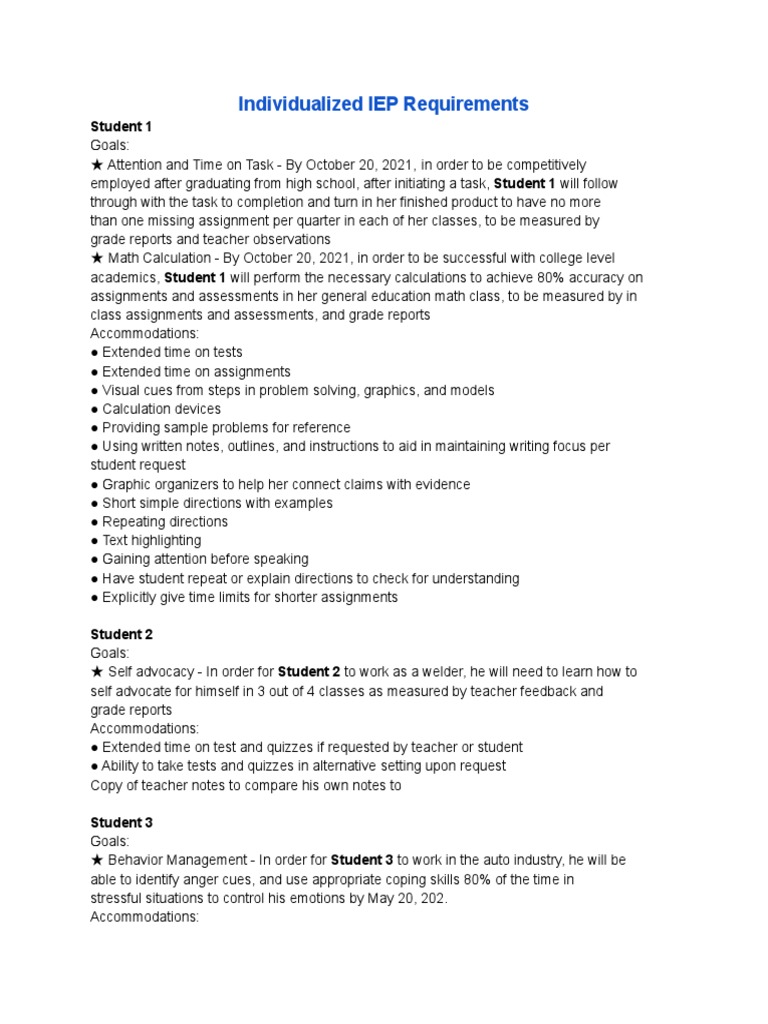 Individualized Iep Requirements | PDF | Individualized Education ...