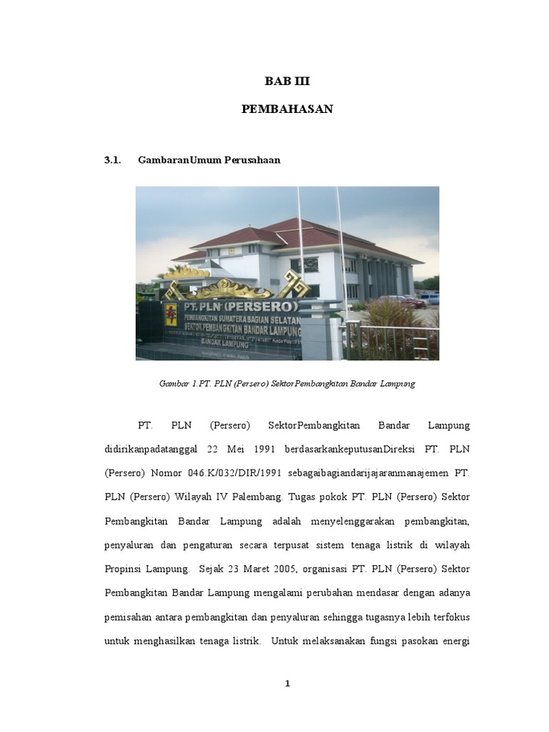 Sejarah dan Struktur PLN Bandar Lampung | PDF