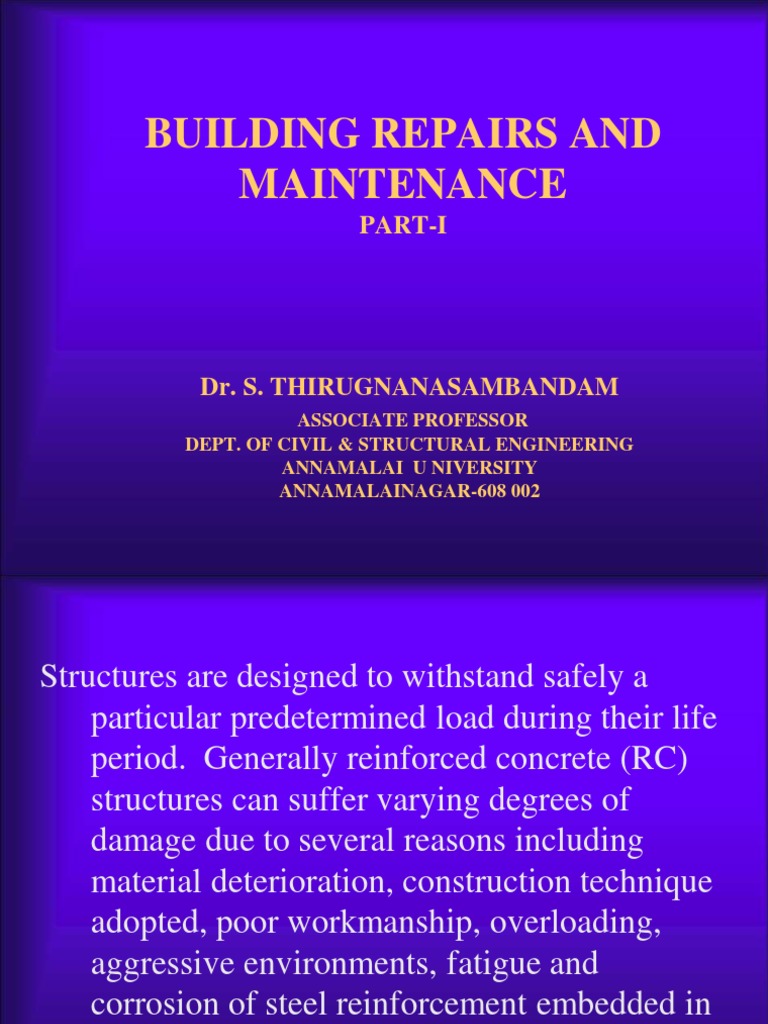 BUILDING REPAIR AND MAINTENANCE (PART-I) by DR S.T | PDF | Corrosion ...