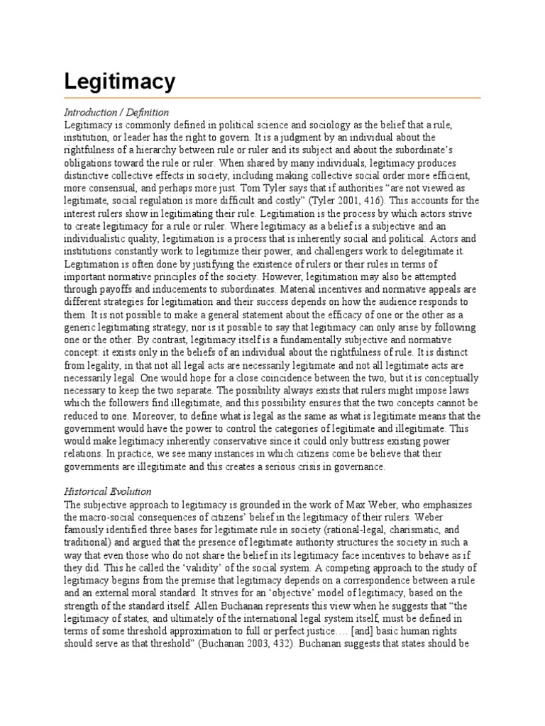 Legitimacy: Introduction / Definition | PDF | Legitimacy (Political ...