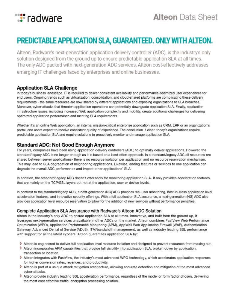 Radware Alteon Data Sheet2018 | PDF | Cloud Computing | Computer Network