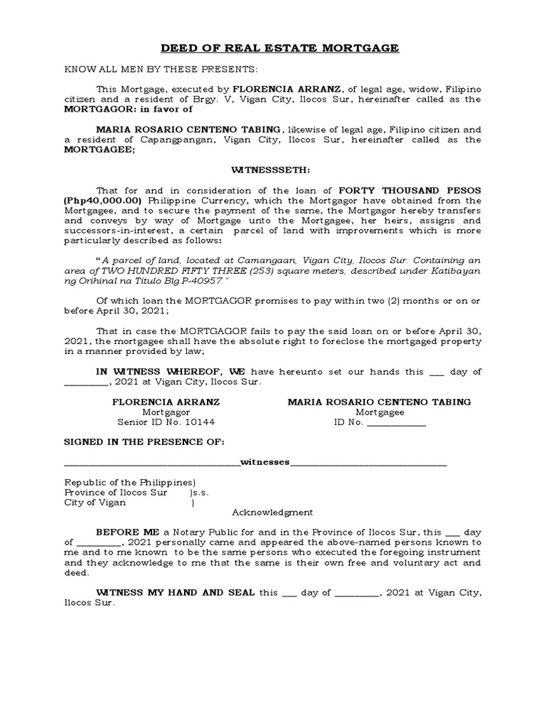 Deed of Real Estate Mortgage | PDF