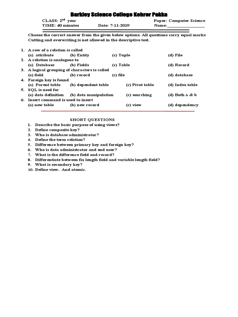 2nd Year Chapter No.2 Computer | PDF