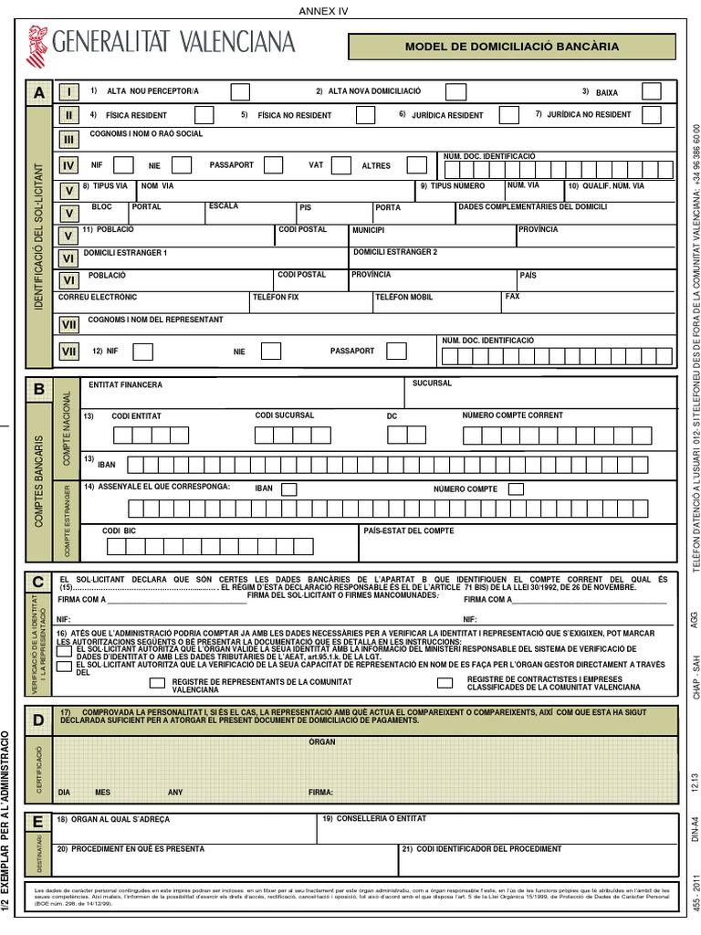 Model de Domiciliació Bancària | PDF