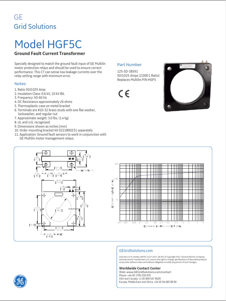 GE Ground Fault Sensor HGF5C | PDF