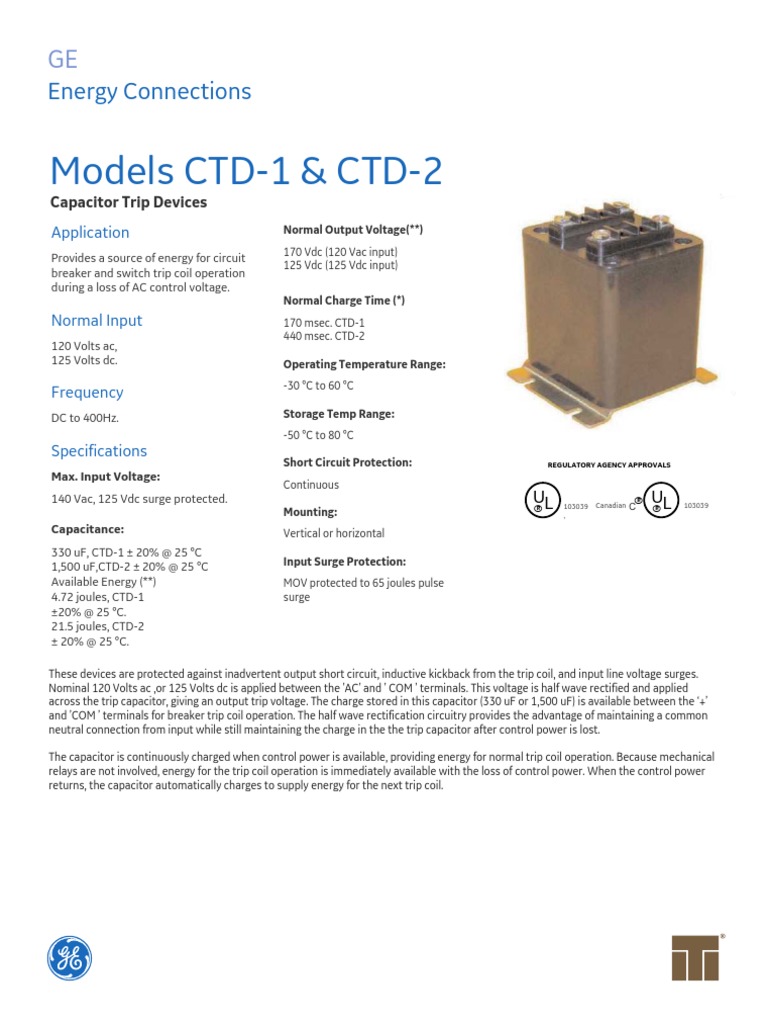 Capacitor Trip Device CTD-1 - CTD-2 | PDF | Capacitor | Rectifier