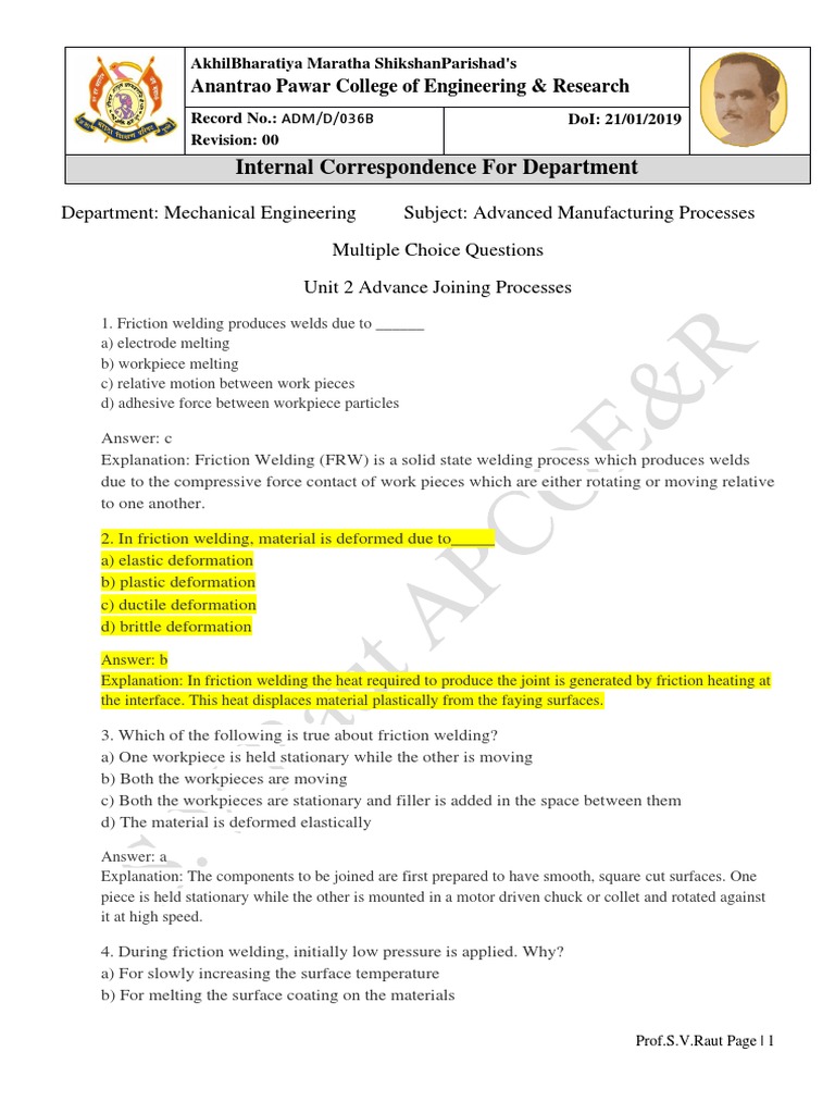 Internal Correspondence For Department: Anantrao Pawar College of ...