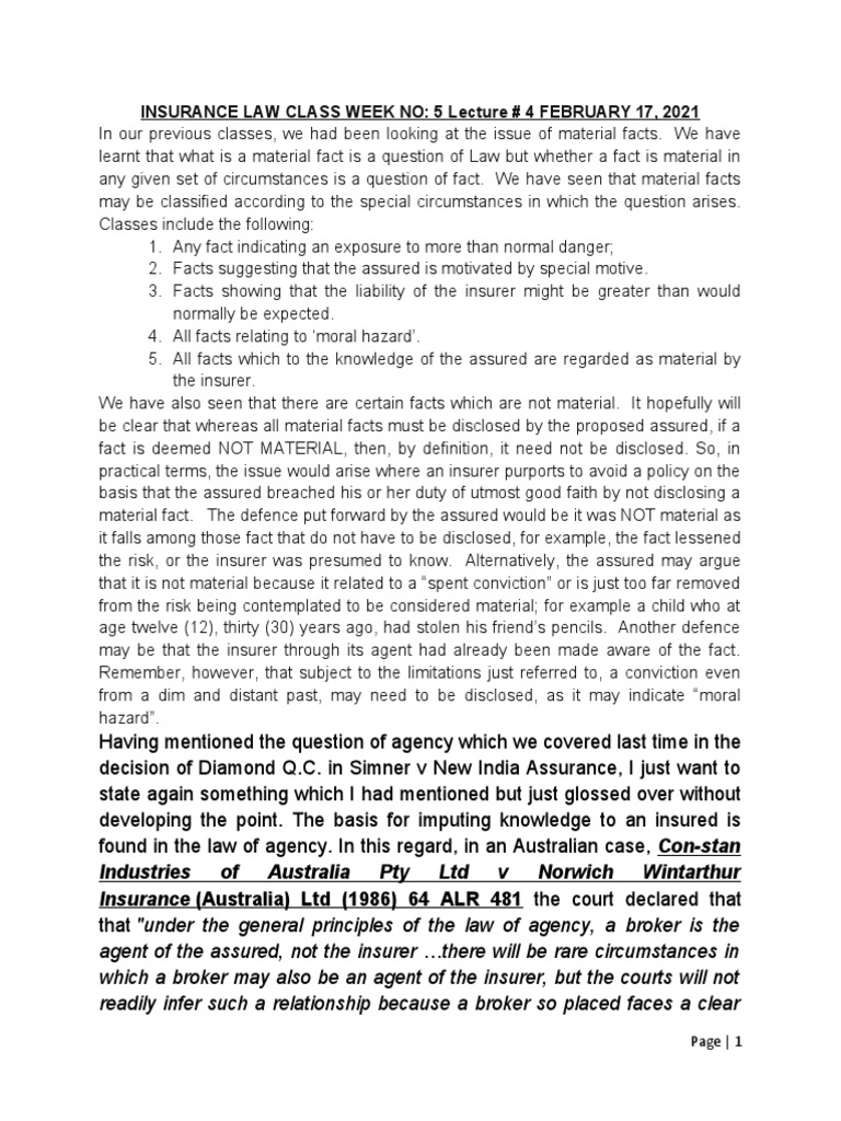 Lecture 4 2021 Insurable Interest Updated | PDF | Law Of Agency | Insurance