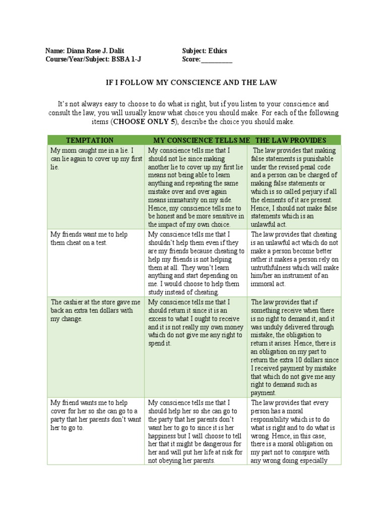 If I Follow My Conscience and The Law | PDF | Conscience ...