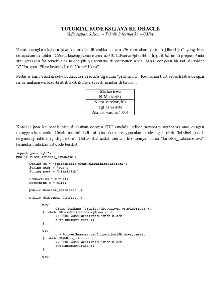Tutorial Koneksi Java Ke Oracle | PDF