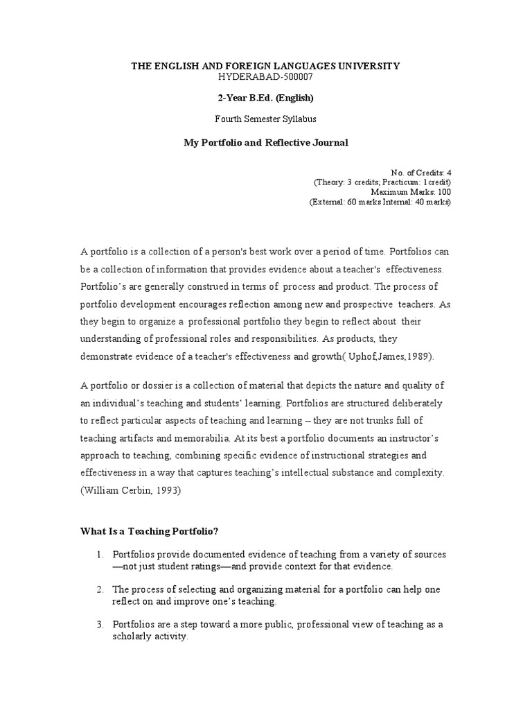B.Ed. Reflective Journal & Portfolio Guide | PDF | Schools | Teachers