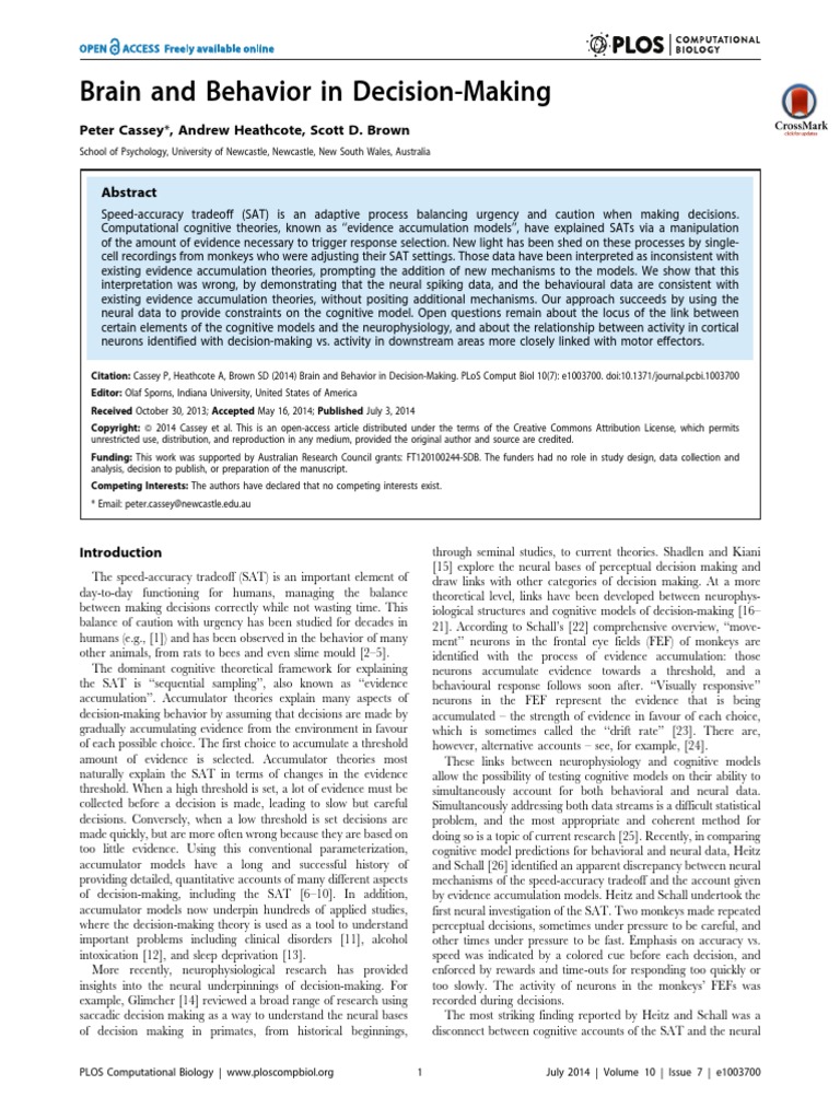 Brain and Behaviour in Decision Making | PDF | Decision Making | Brain