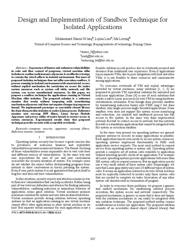 Design and Implementation of Sandbox Technique For Isolated ...