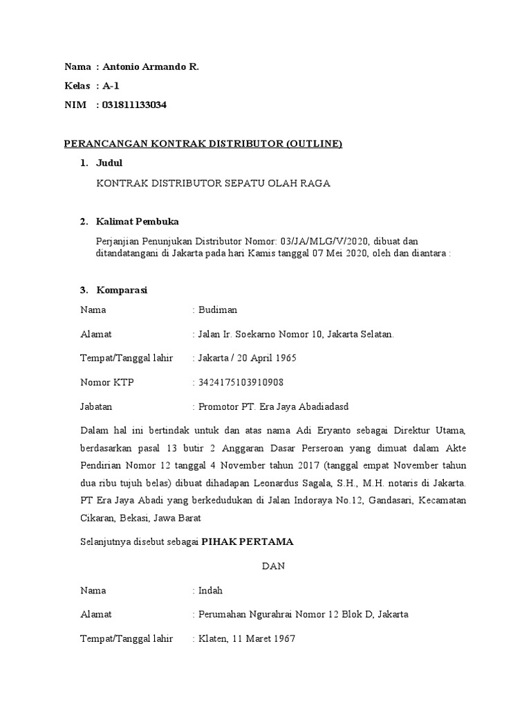 Outline Dan Wording Kontrak Distributor | PDF