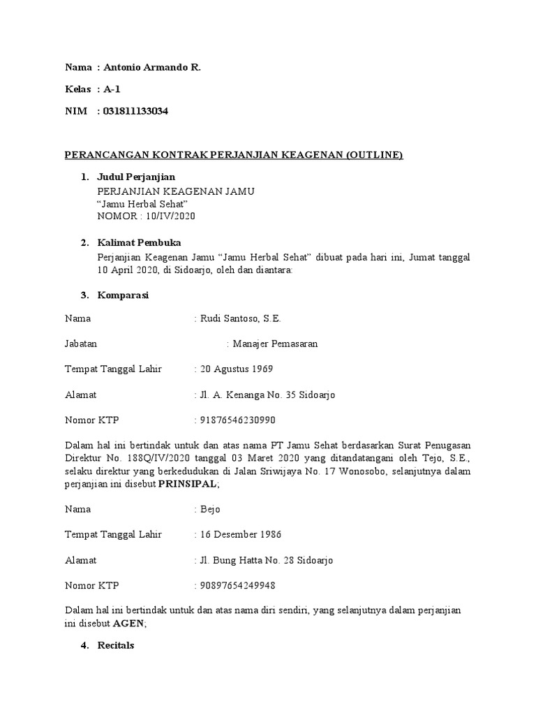 Outline Dan Wording Kontrak Keagenan | PDF