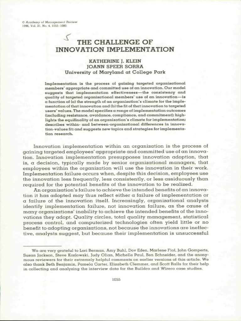 Innovation Implementation: The Challenge of | PDF | Value (Ethics ...