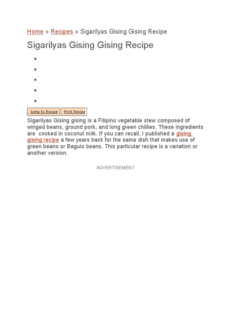 Sigarilyas Gising Gising Recipe | Download Free PDF | Asian Cuisine ...