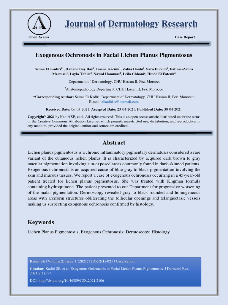 Exogenous Ochronosis in Facial Lichen Planus Pigmentosus | PDF | Integumentary System | Dermatology