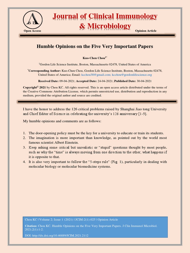 Humble Opinions On The Five Very Important Papers | PDF | Open Access ...