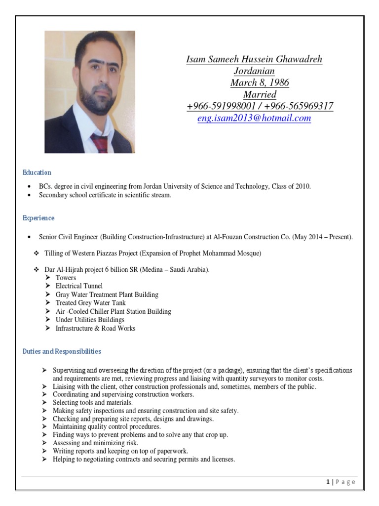 Updated Eng - Isam CV - Senior Engr. | PDF | Engineer | Civil Engineering