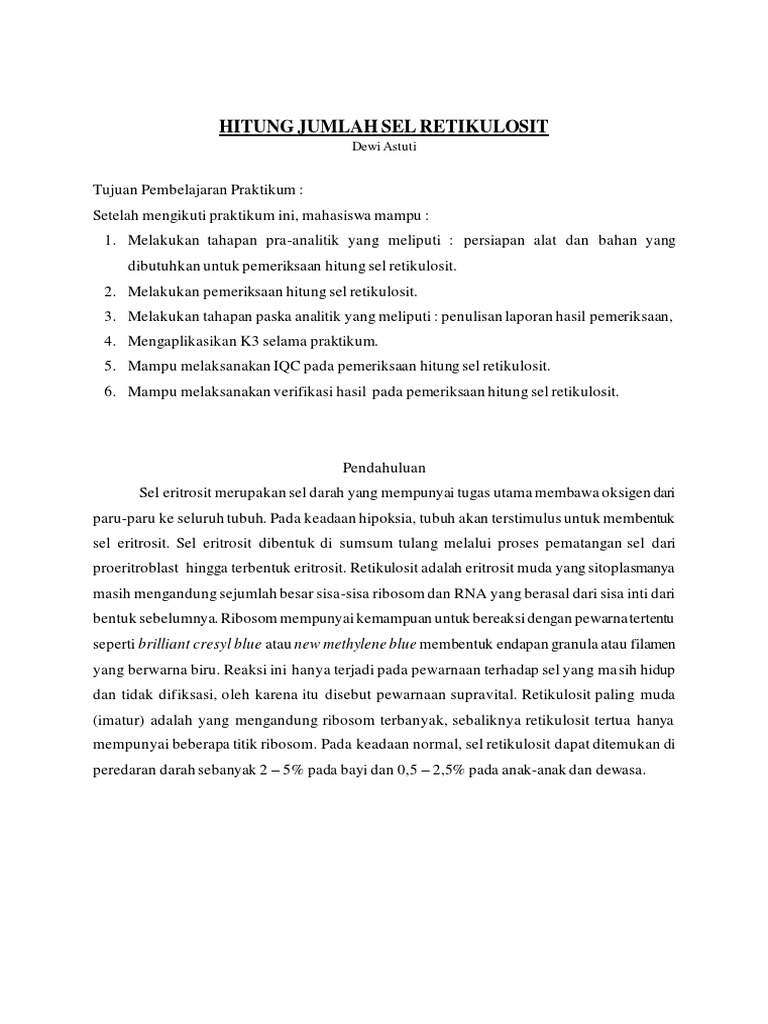 Materi Retikulosit | PDF | Teknologi & Rekayasa