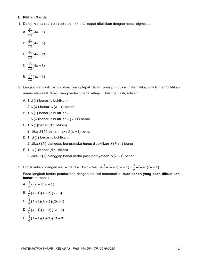 Soal Mat Wajib Kls Xi Sem Ganjil 2019 - Revisi | PDF
